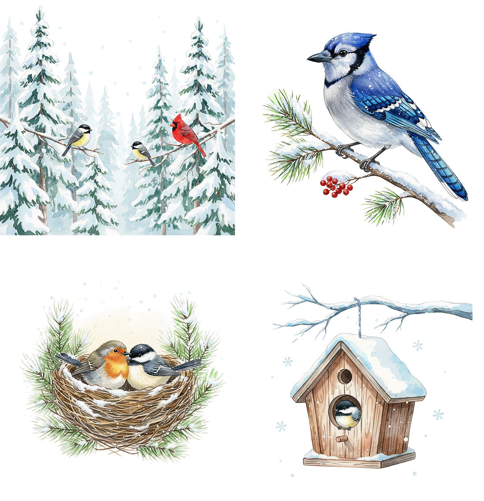 Winter Birds Clipart Set | Cardinal Robin Blue Jay Chickadee Owl ...