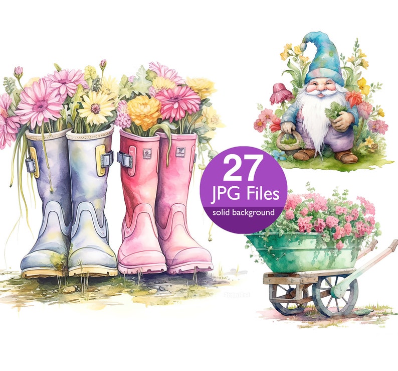 Gardening Clip Art, JPG Garden Illustration Clipart, Spring Flowers ...