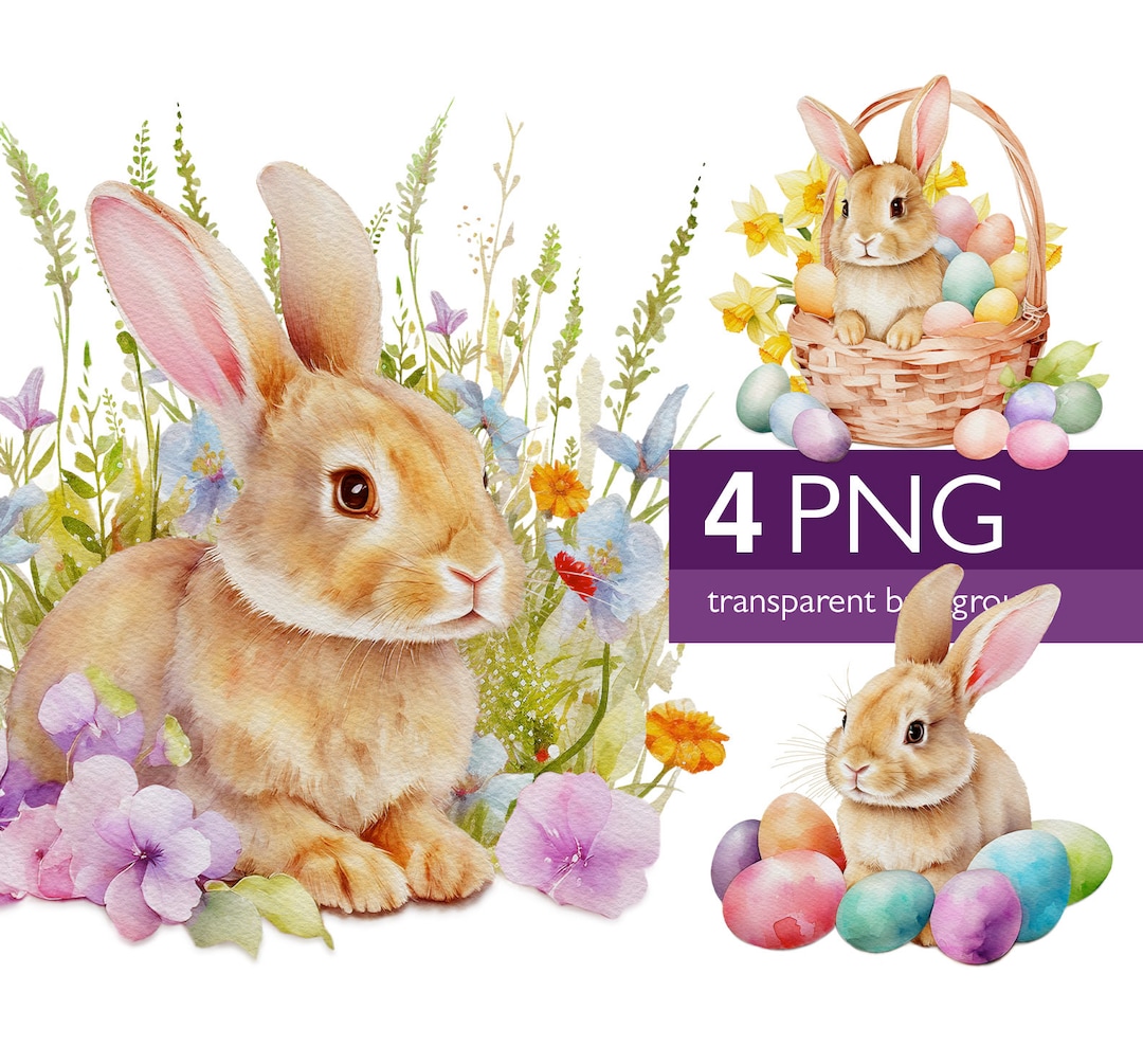 Easter Bunny Clip Art, PNG Cute Rabbit Illustrations for Invitation ...
