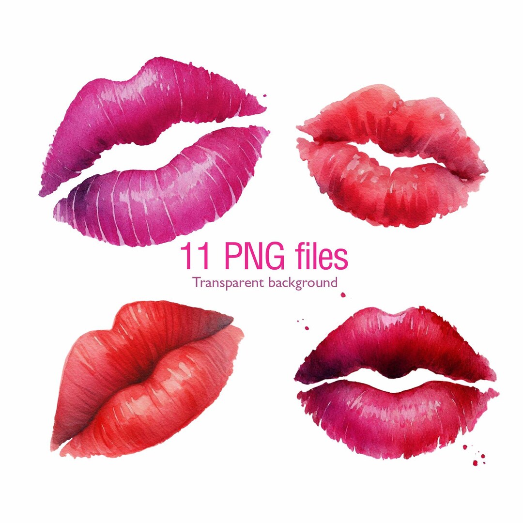 Kiss Lips Watercolor Clipart Set: Valentine's Day PNG (digital Download ...