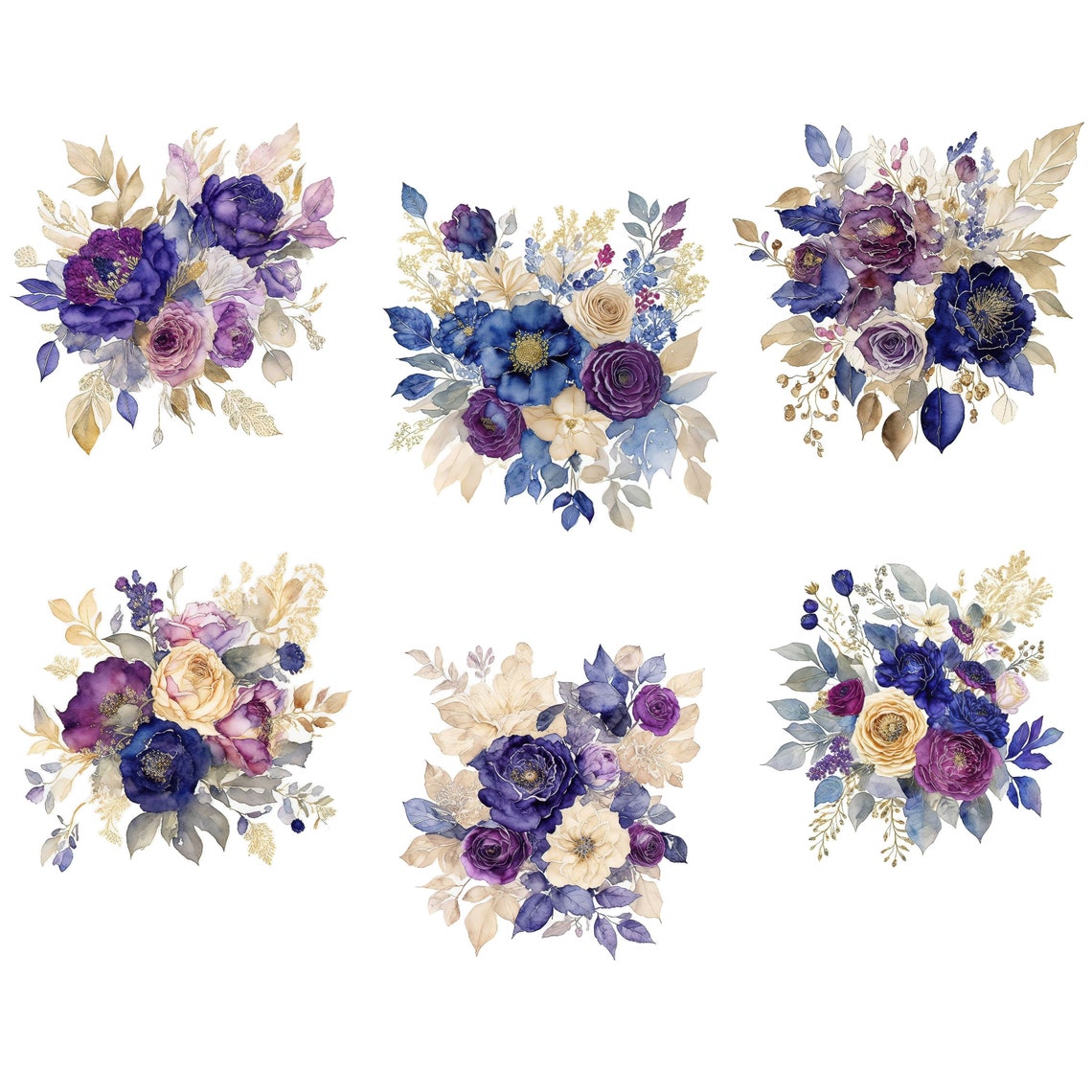Blue and Gold Floral Clip Art JPG Blue Roses Flower - Etsy