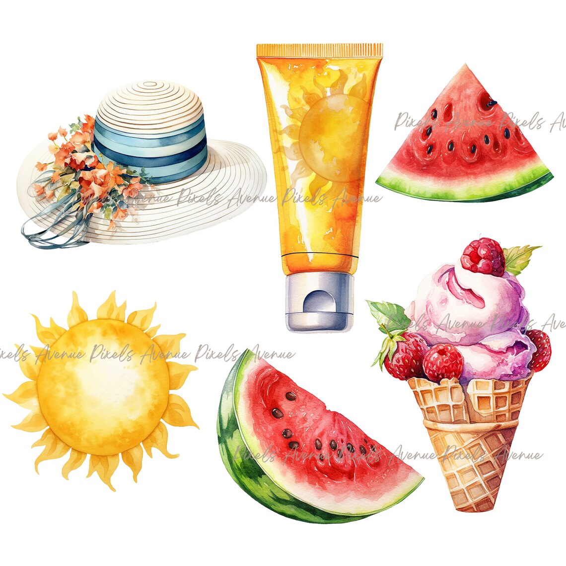 Summer Clip Art PNG Watercolor Beach Clipart Swimming. - Etsy