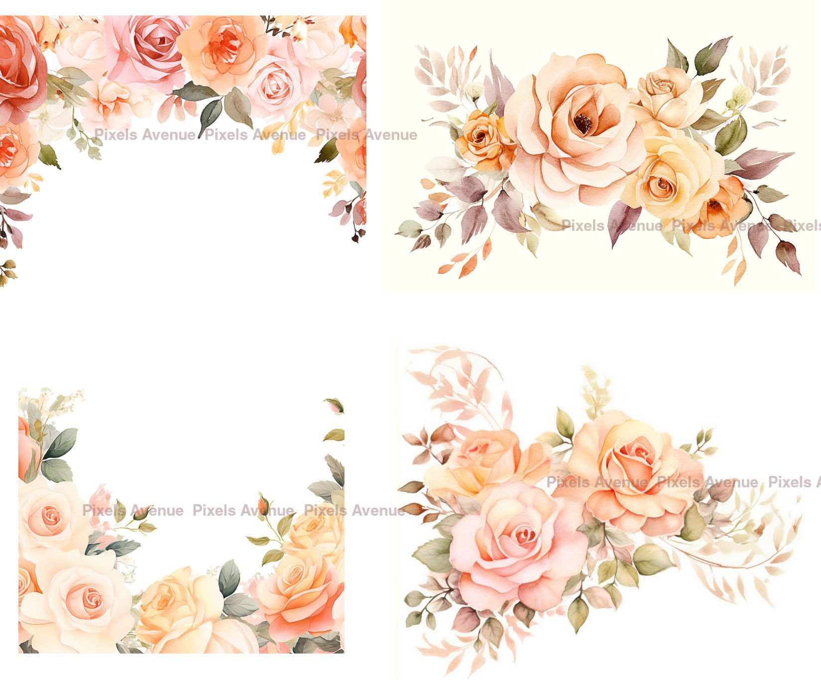 Peach Floral Frame Clipart: Watercolor Flower Border (JPG Files) - Etsy UK