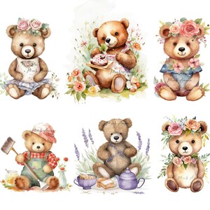 Spring Teddy Bear Clip Art, JPG Watercolor Teddy Bears Clipart, Paper ...