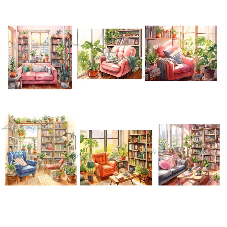 Reading Nook Scenes Clip Art, JPG Planner,spring Living Room, Sticker ...