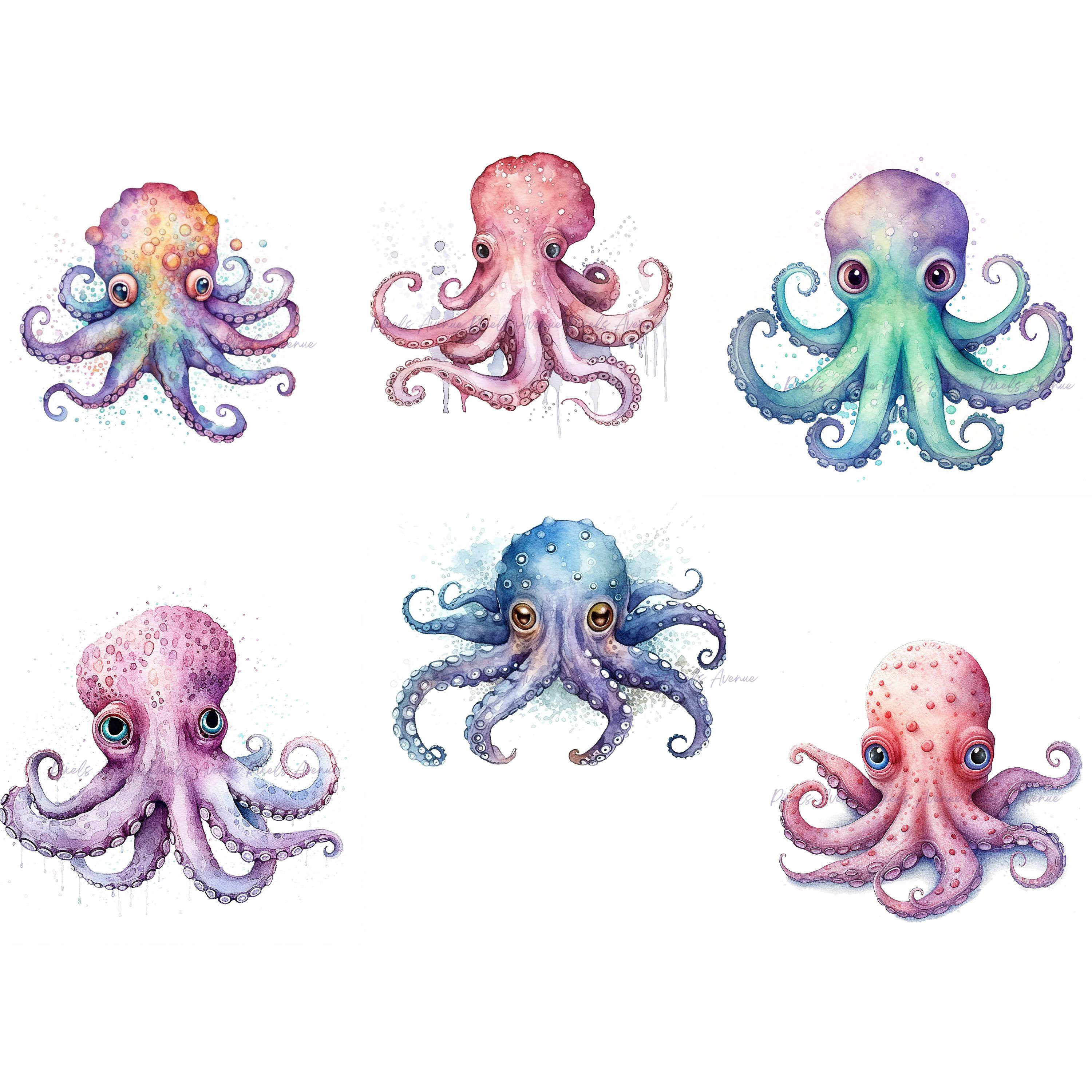 Octopus Clip Art, JPG Watercolor Clipart, Sea Creature, Digital ...