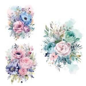 Pastel Floral Clip Art JPG Elements, Pastels Flower Bouquet Watercolor ...