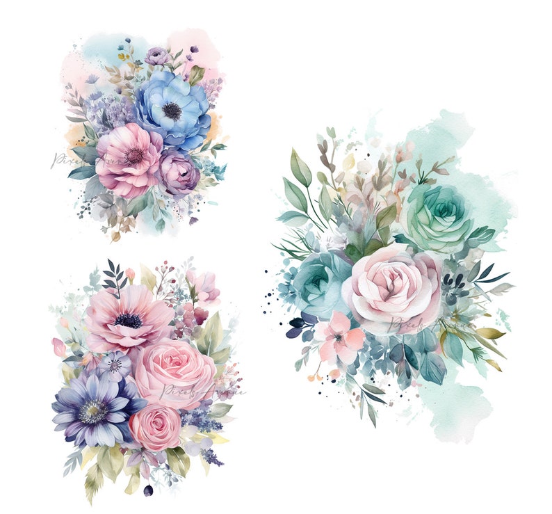 Pastel Floral Clip Art JPG Elements Pastels Flower Bouquet - Etsy