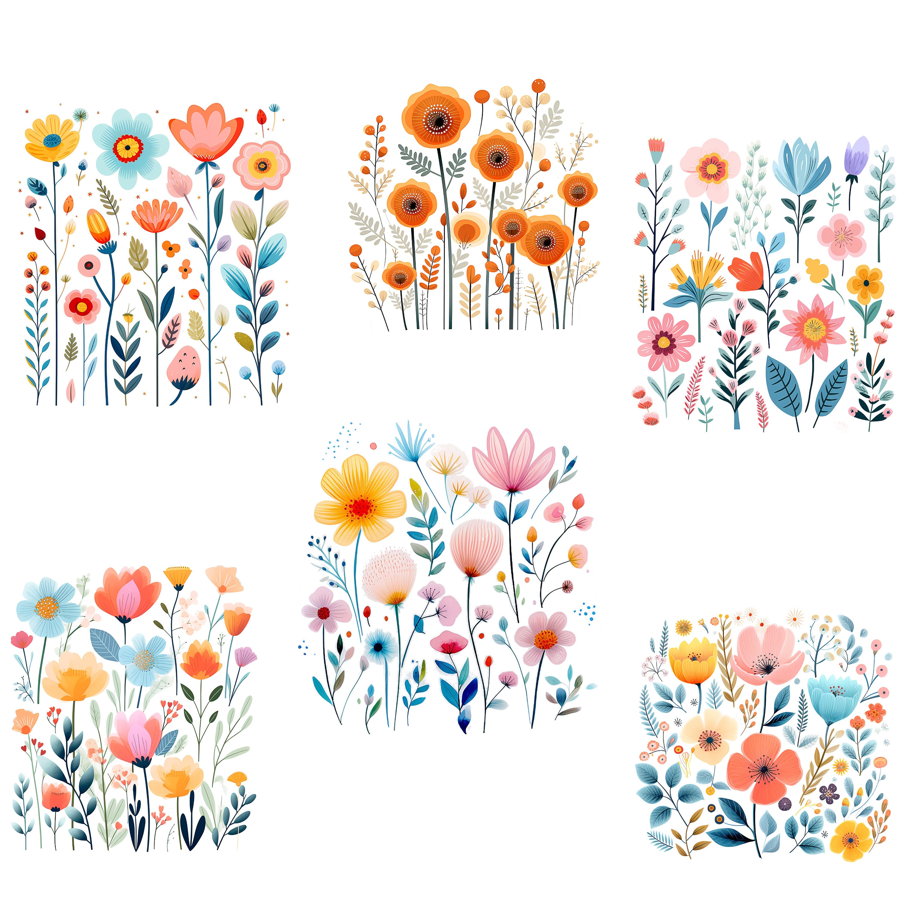 Cute Flower Clip Art, JPG Kawaii Flowers Bouquet Watercolor Clipart ...