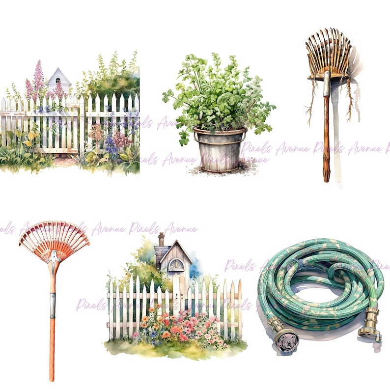Gardening Clip Art JPG Garden Illustration Clipart Spring - Etsy
