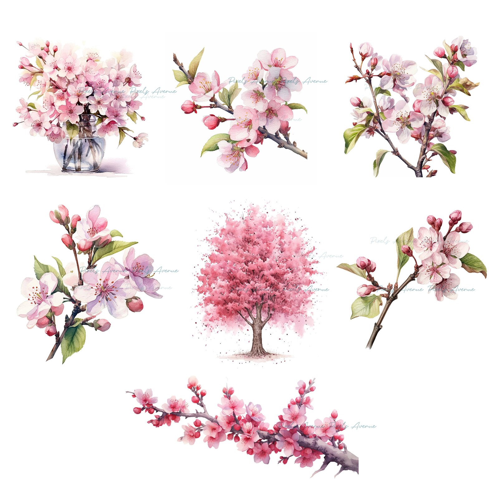 Sakura Clip Art Clip Art JPG Vase of Flowers Watercolor - Etsy