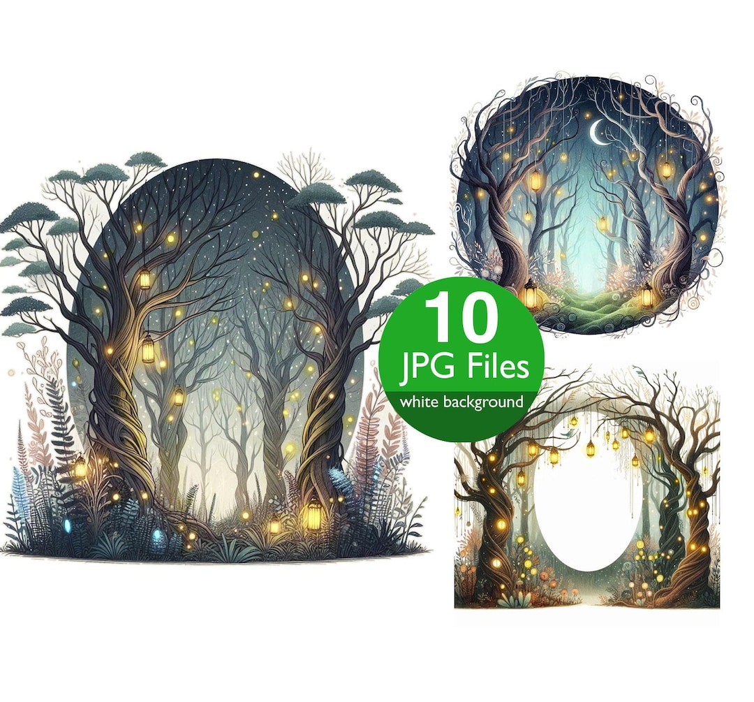 Enchanted Forest Clip Art, JPG Fanstay,trees Digital Art, Sticker Junk ...