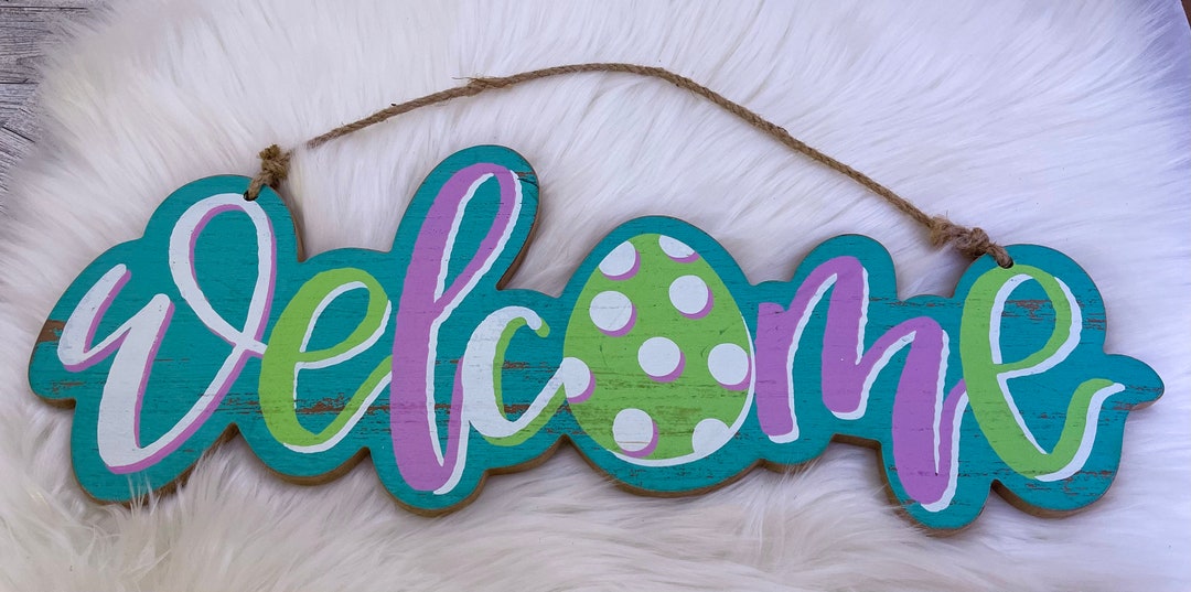 Distressed Easter Welcome Wreath Sign, Door Hanger, Wreath Sign, Easter ...