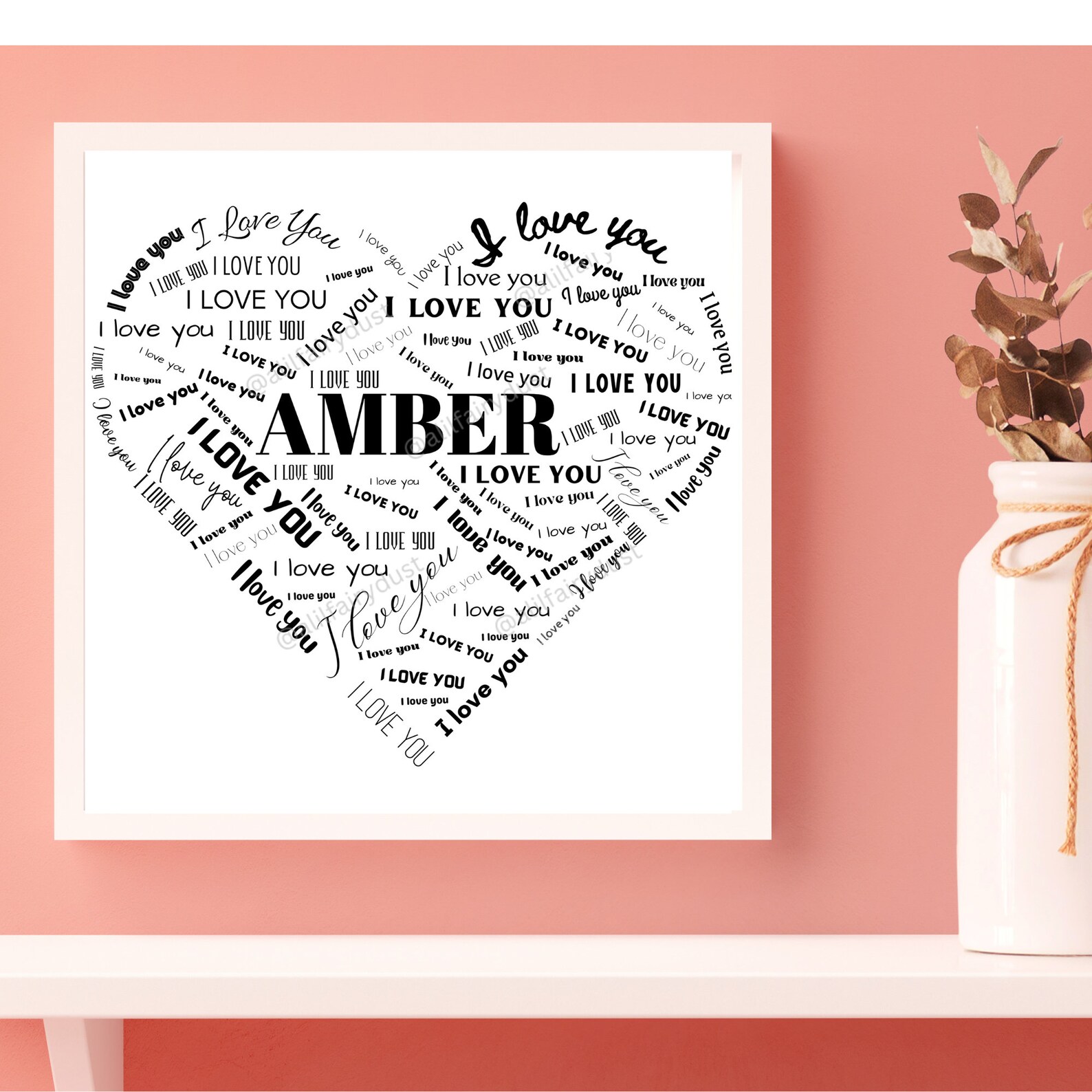Custom Heart Name I Love You Digital Print, Personalized Custom Gift ...