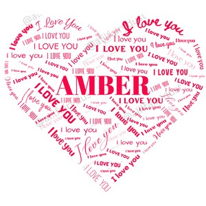 Custom Heart Name I Love You Digital Print, Personalized Custom Gift ...