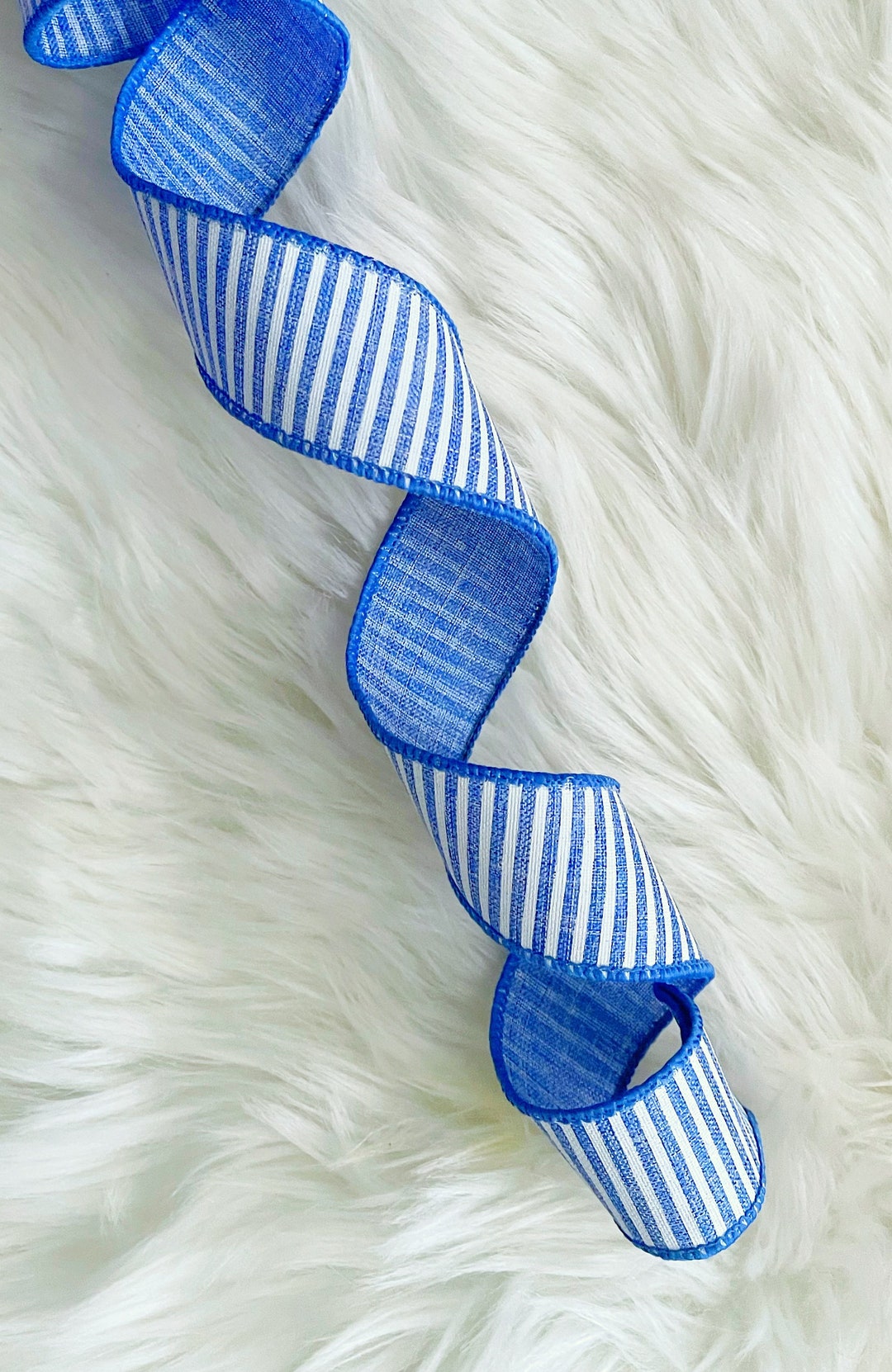 Blue and White Striped Wired Ribbon, Easter, Spring, Summer Wired ...