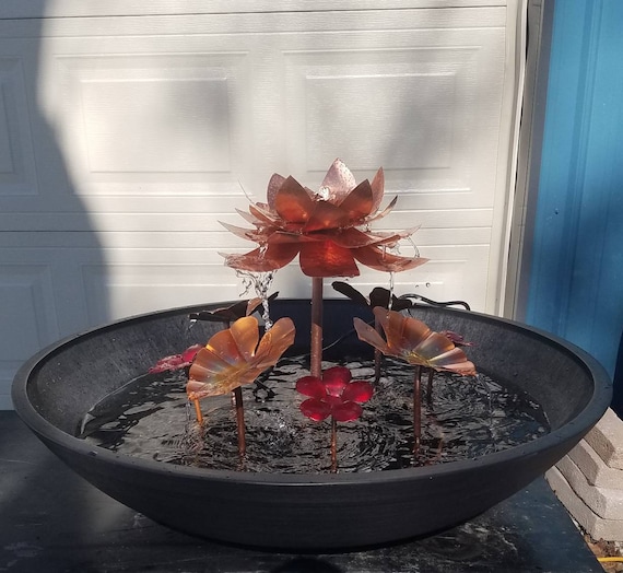 Oversized Copper Water Lily/ Lotus Fountain With Lily Pads and - Etsy