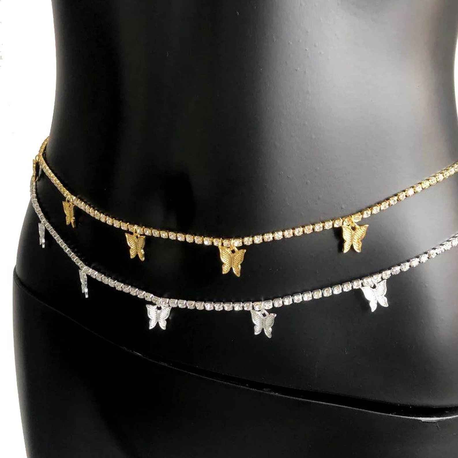 Trendy Rhinestone Butterfly Body Jewelry Belly Chain Belt Etsy