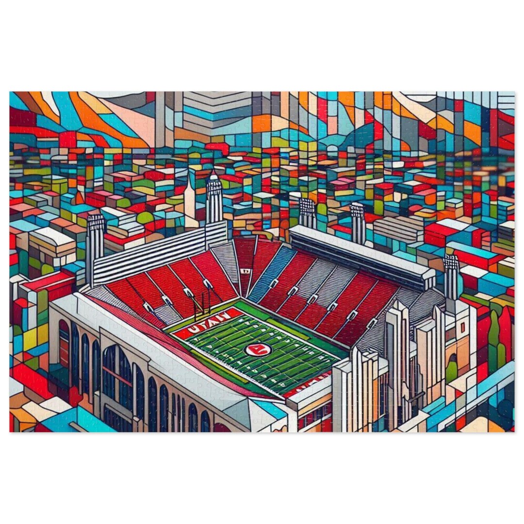 Utah Stadium Jigsaw Puzzle in a Brilliant Minimalist Collage Stained ...