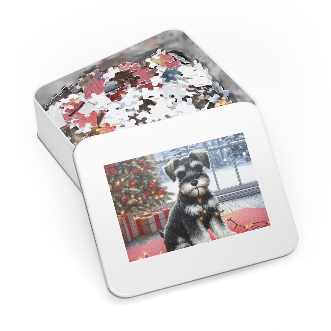 Schnauzer Puppy Christmas Watercolor Jigsaw Puzzle Perfect for Family ...