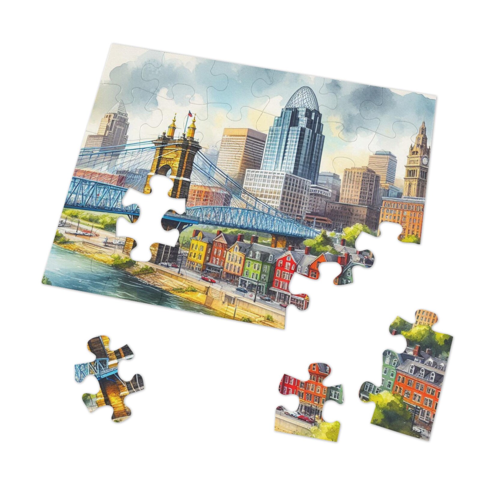 Cincinnati, Ohio Watercolor Jigsaw Puzzle 30, 110, 252, 500,1000-piece ...