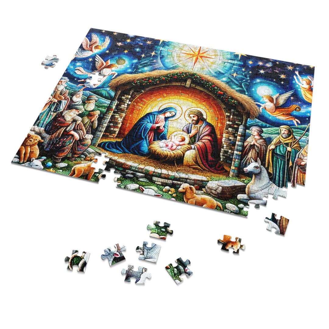Mosaic Nativity Scene Jigsaw Puzzle 30, 110, 252, 500,1000-piece Warm ...