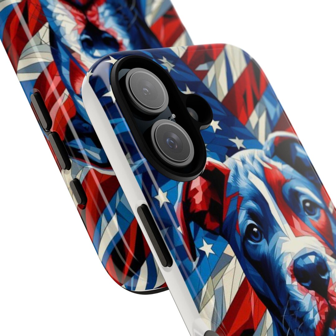 Patriotic Pit Bull Puppy Case in a Cubist Theme for iPhone 16 15 14 13 ...