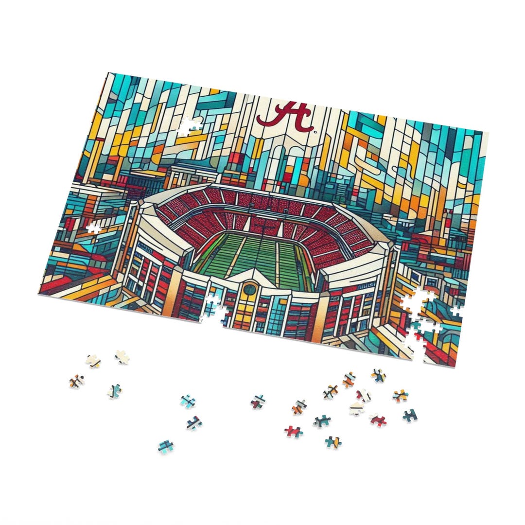 Alabama Stadium Jigsaw Puzzle in a Brilliant Minimalist Collage Stained ...