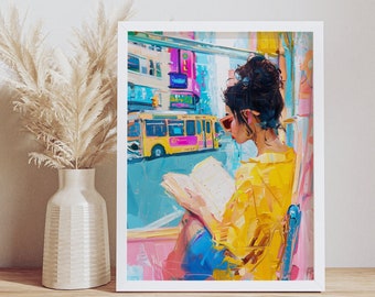 Pink Floral Reading Art Print, Woman Reading Art, Reading Poster, Cute ...