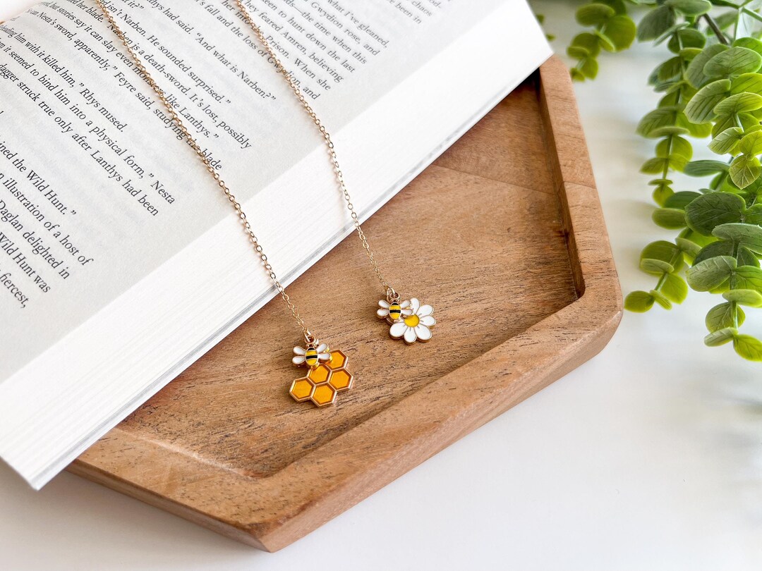 Gold Chain Bookmark, Flower Bookmark, Bumble Bee Bookmark, Bookish ...