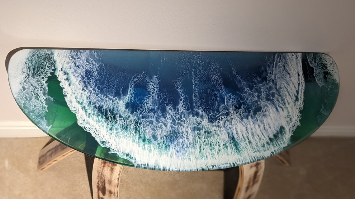 Side Resin Ocean Table Tempered Glass Epoxy Table Bathroom Decor Glass ...