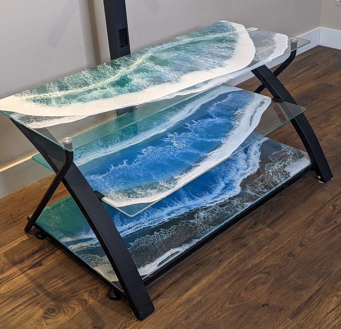 TV Stands TV'S Tempered Glass Rectangular Wave Resin Ocean | Etsy