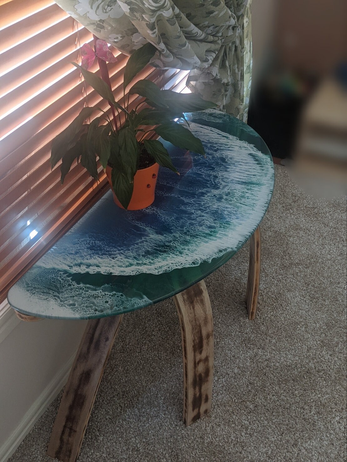 Side Resin Ocean Table Tempered Glass Epoxy Table Bathroom Decor Glass ...