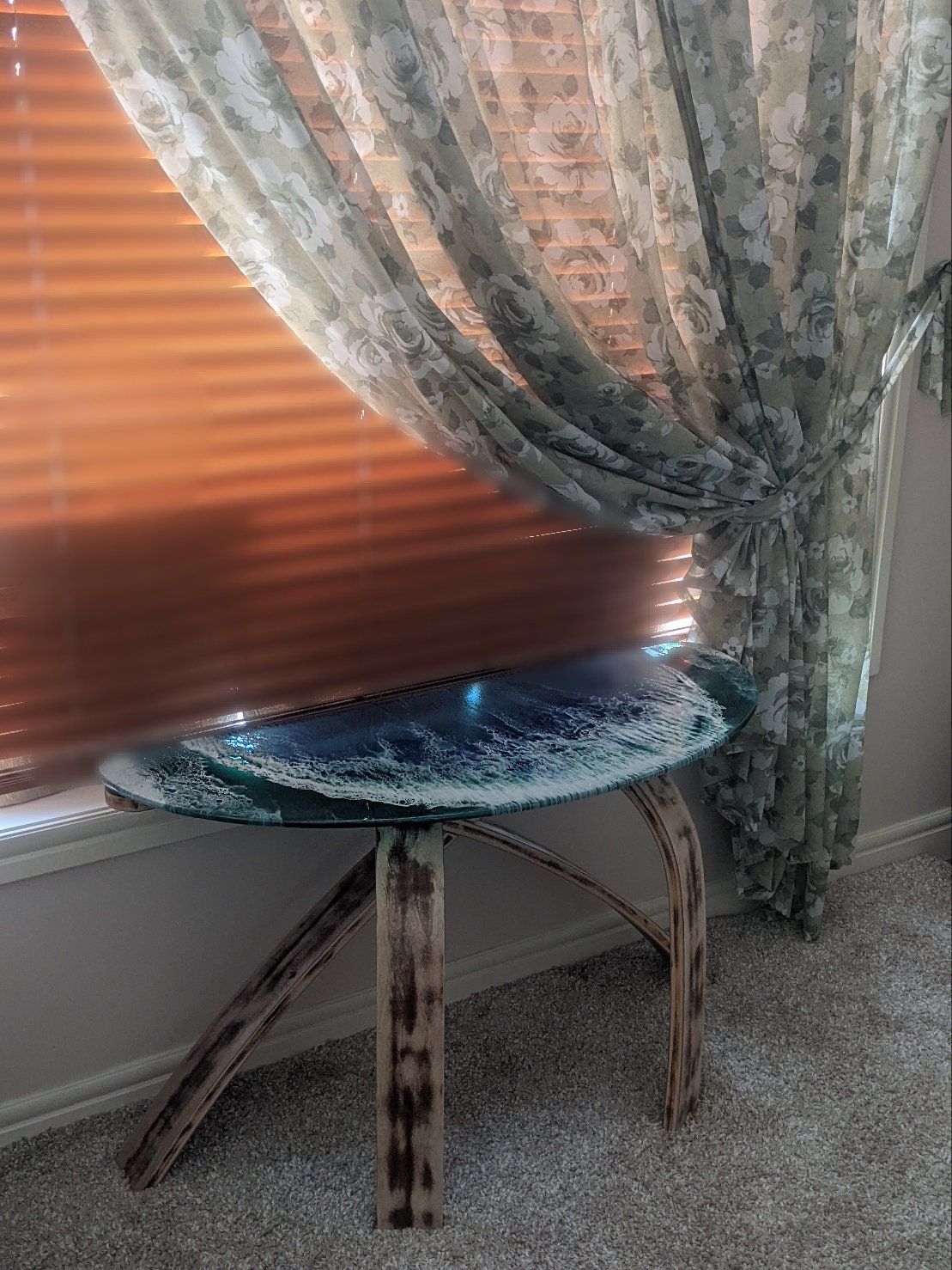 Side Resin Ocean Table Tempered Glass Epoxy Table Bathroom Decor Glass ...