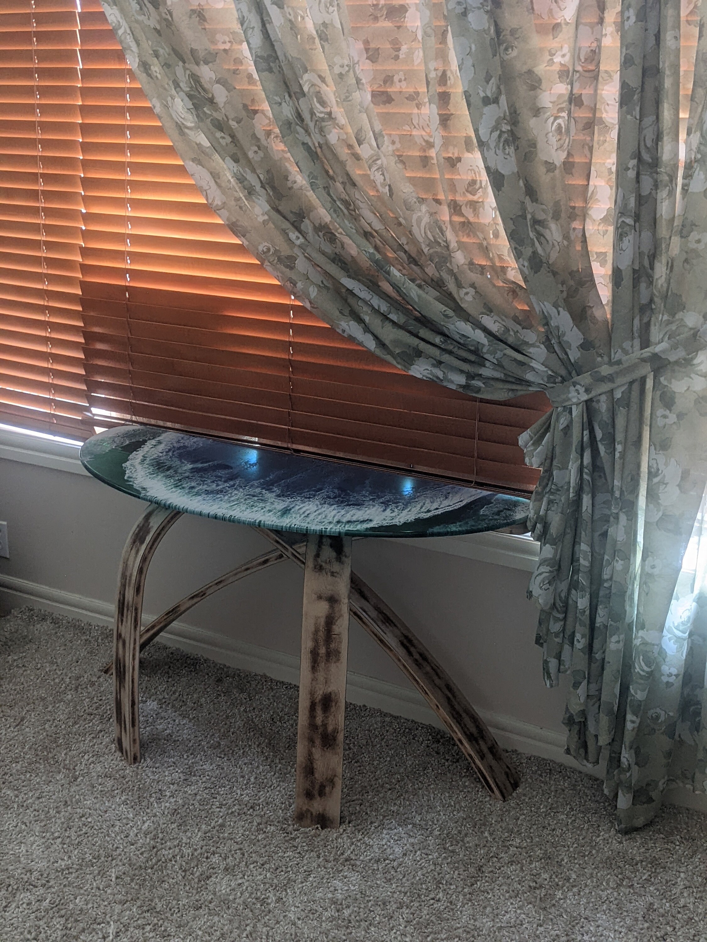 Side Resin Ocean Table Tempered Glass Epoxy Table Bathroom Decor Glass ...