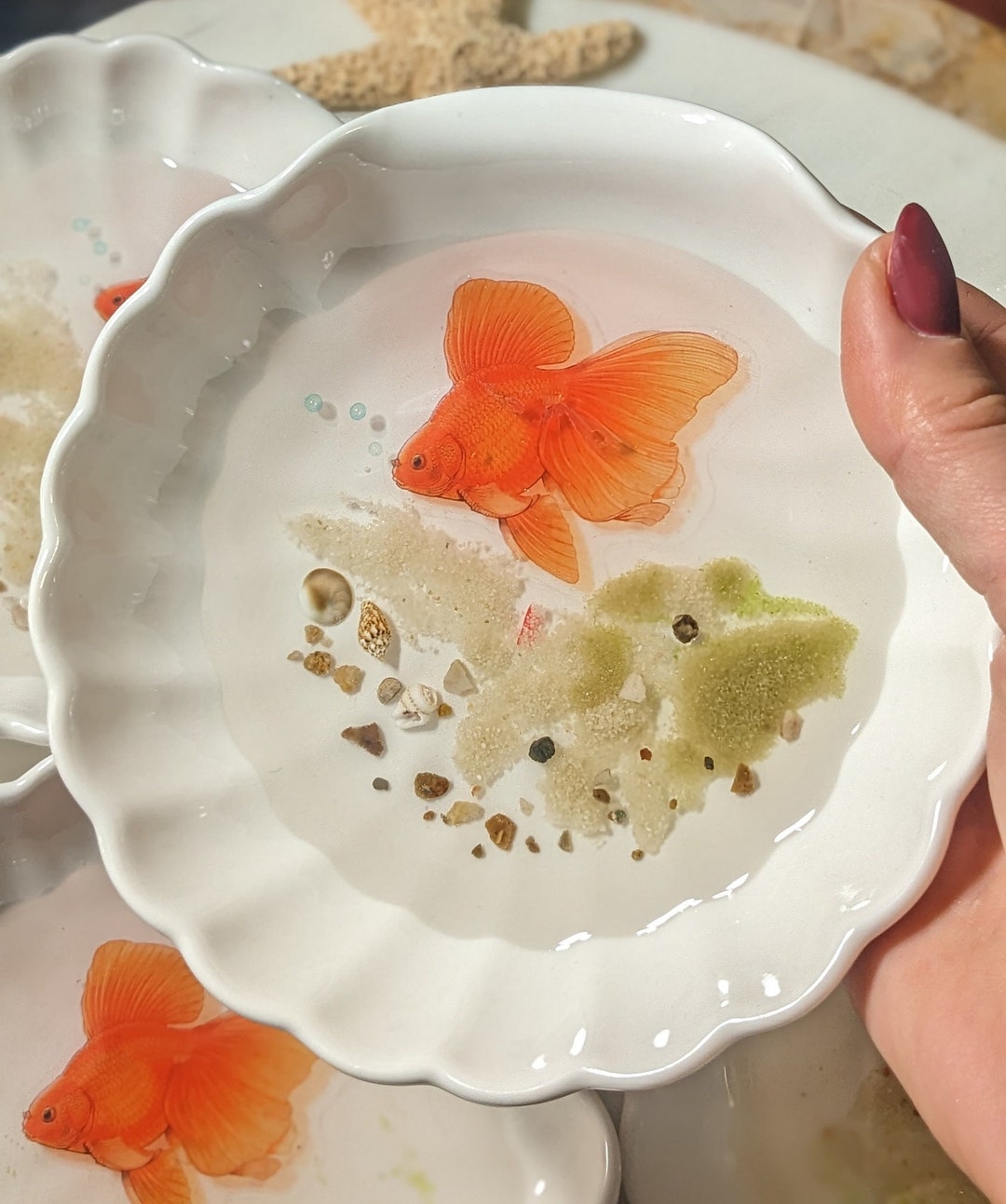 3D Koi Fish Resin Pond Dish Stereoscopic White Koi Goldfish Resin Art ...