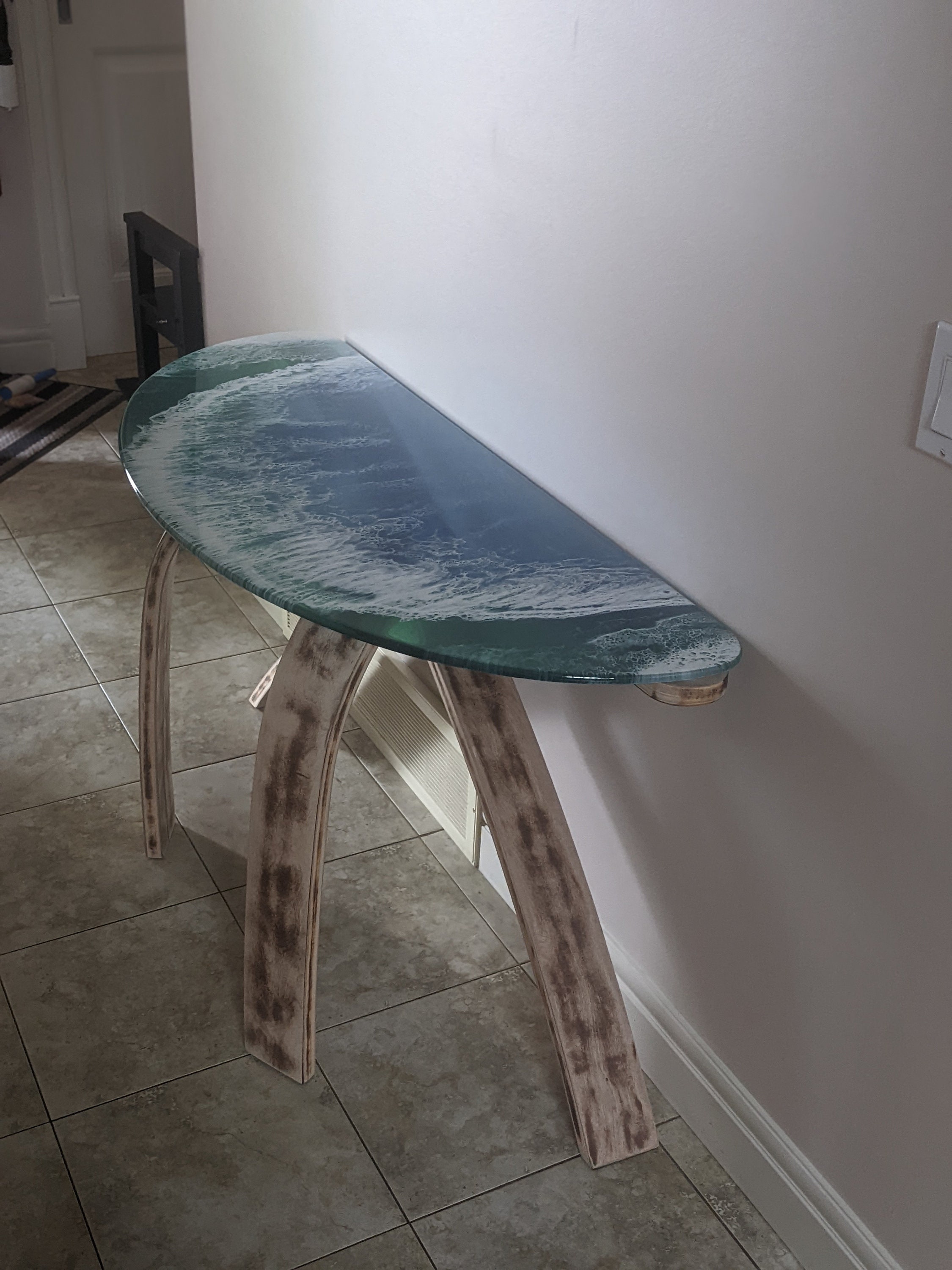 Side Resin Ocean Table Tempered Glass Epoxy Table Bathroom Decor Glass ...