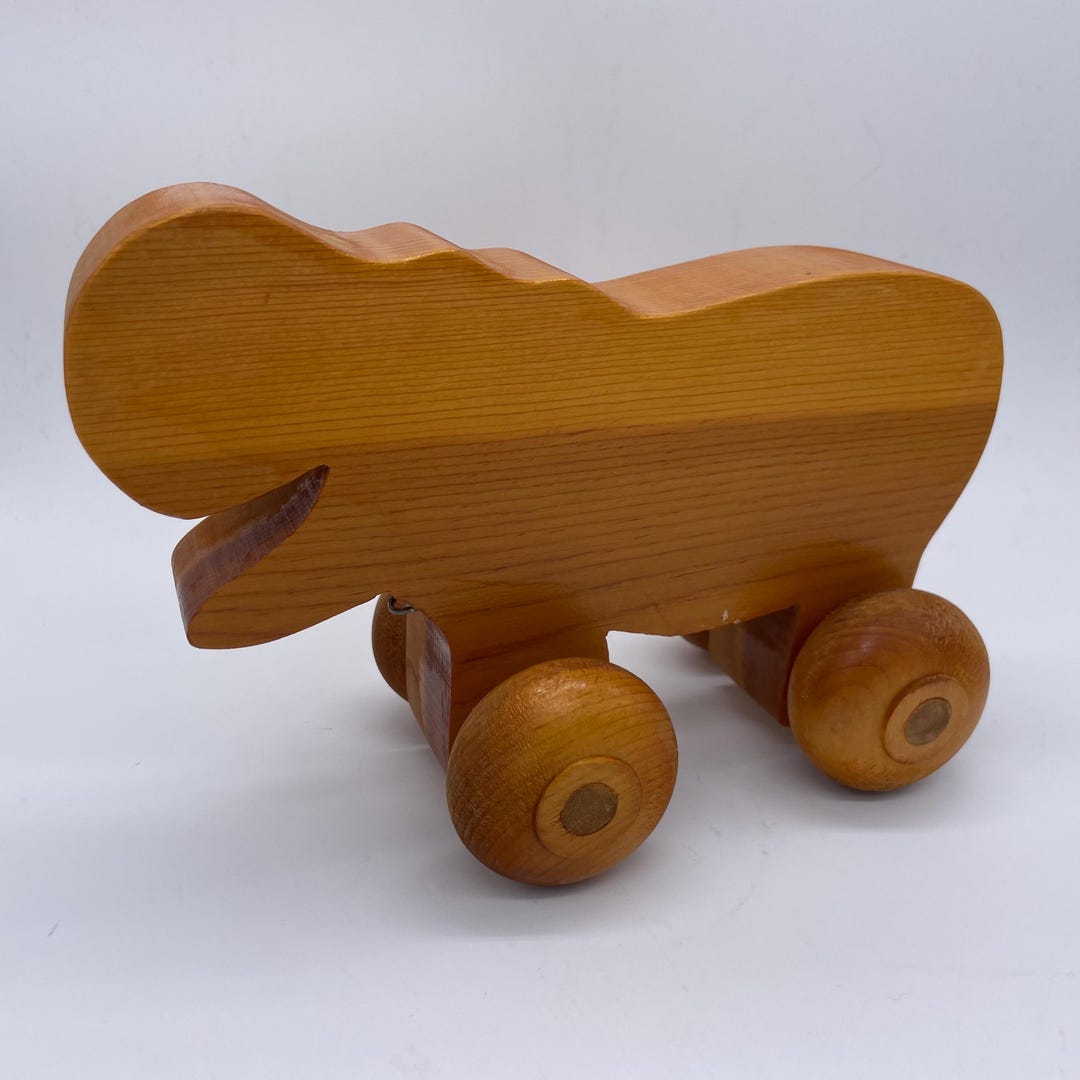 Vintage Wood Hippo on Wheels Pull Toy Nuraery Decor House Hippo ...