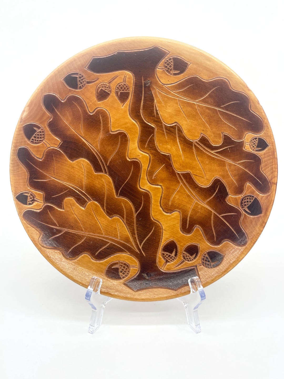 Hand Carved Wood Plate Oak Leaves Acorns Fall Autumn Decor - Etsy