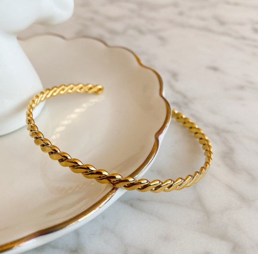 Twisted Bangle Gold Bangle Gold Stainless Steel Bangle Stacking ...