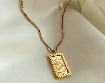 Gold Square Pendant Necklace | Etsy