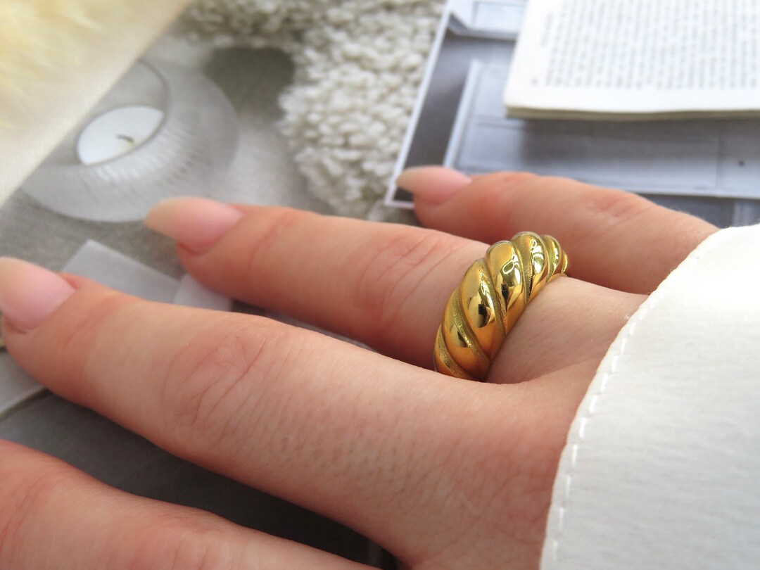 18k Gold Croissant Stackable Ring Statement Tarnish Free - Etsy