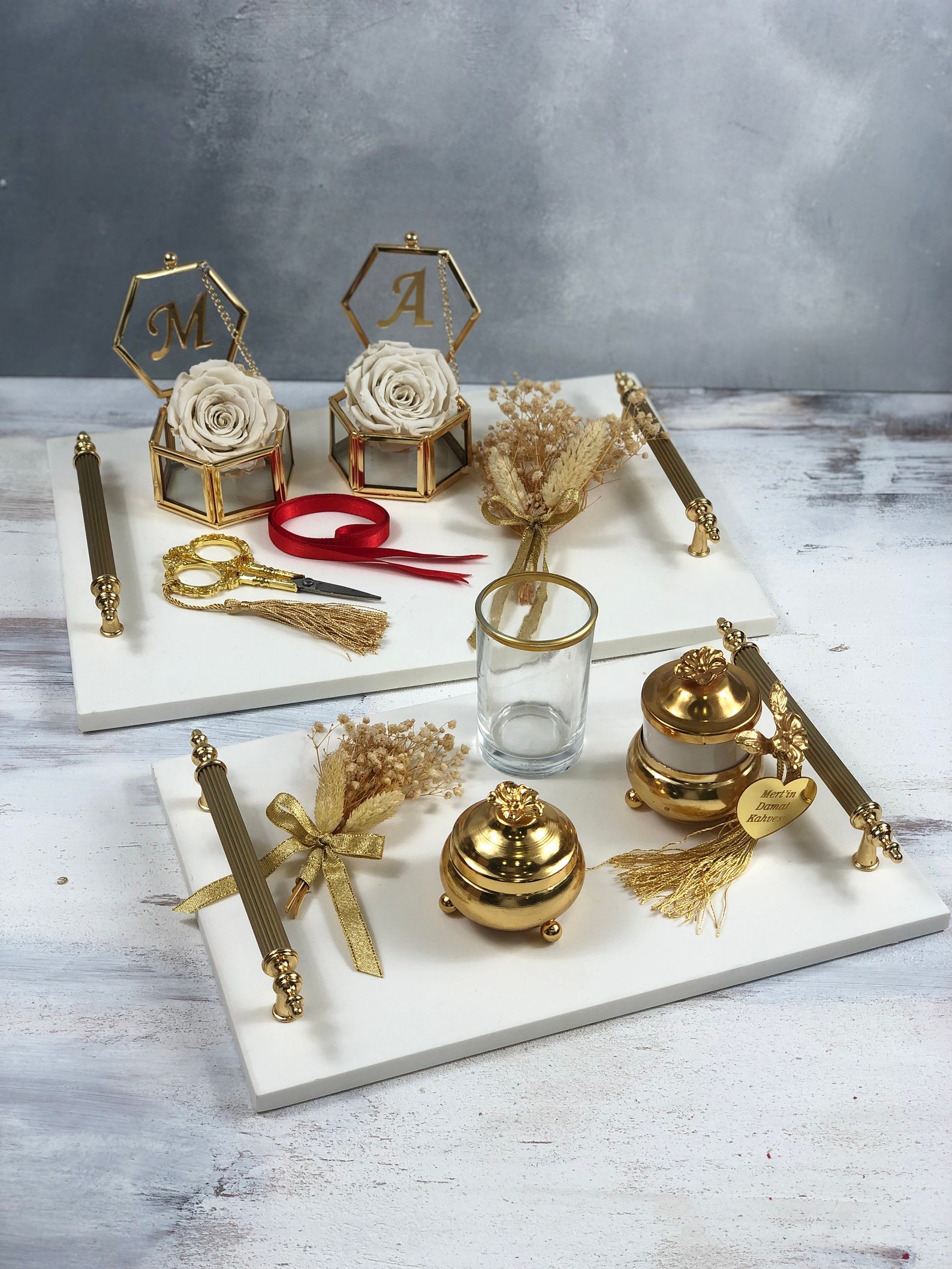 Personalized Wedding Ring Plate Ring Box Scissor Gift Set, Wedding Gift ...