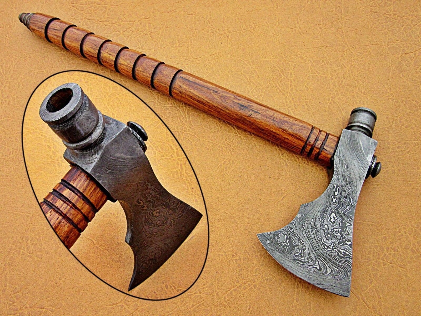 Custom Handmade Smoking Pipe TOMAHAWK AXE Forged Damascus Steel Walnut ...
