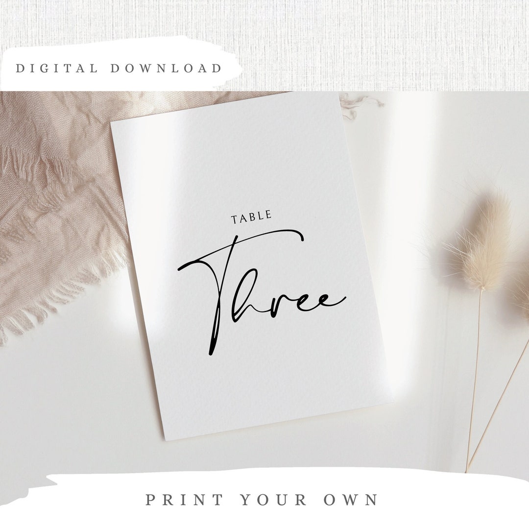 Printable Wedding Table Numbers, Simple Wedding Table Numbers, Table ...