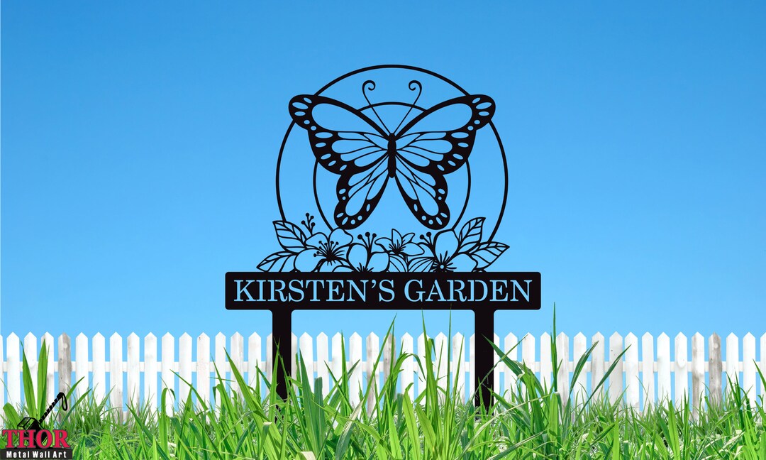 Butterfly Garden Sign, Custom Metal Yard Decor, Butterfly Garden Decor ...