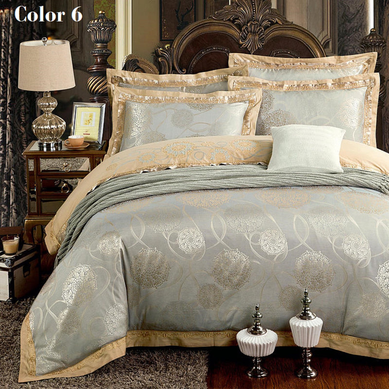 Luxury Satin Jacquard Bedding Set Silver Gold With Palace Etsy
