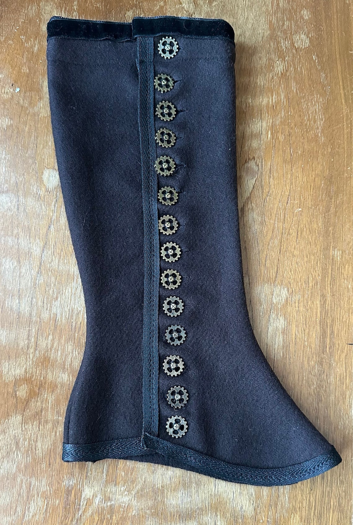 Steampunk Boot Covers, Gaiters, Chocolate Brown Felt, Black Velvet Trim ...