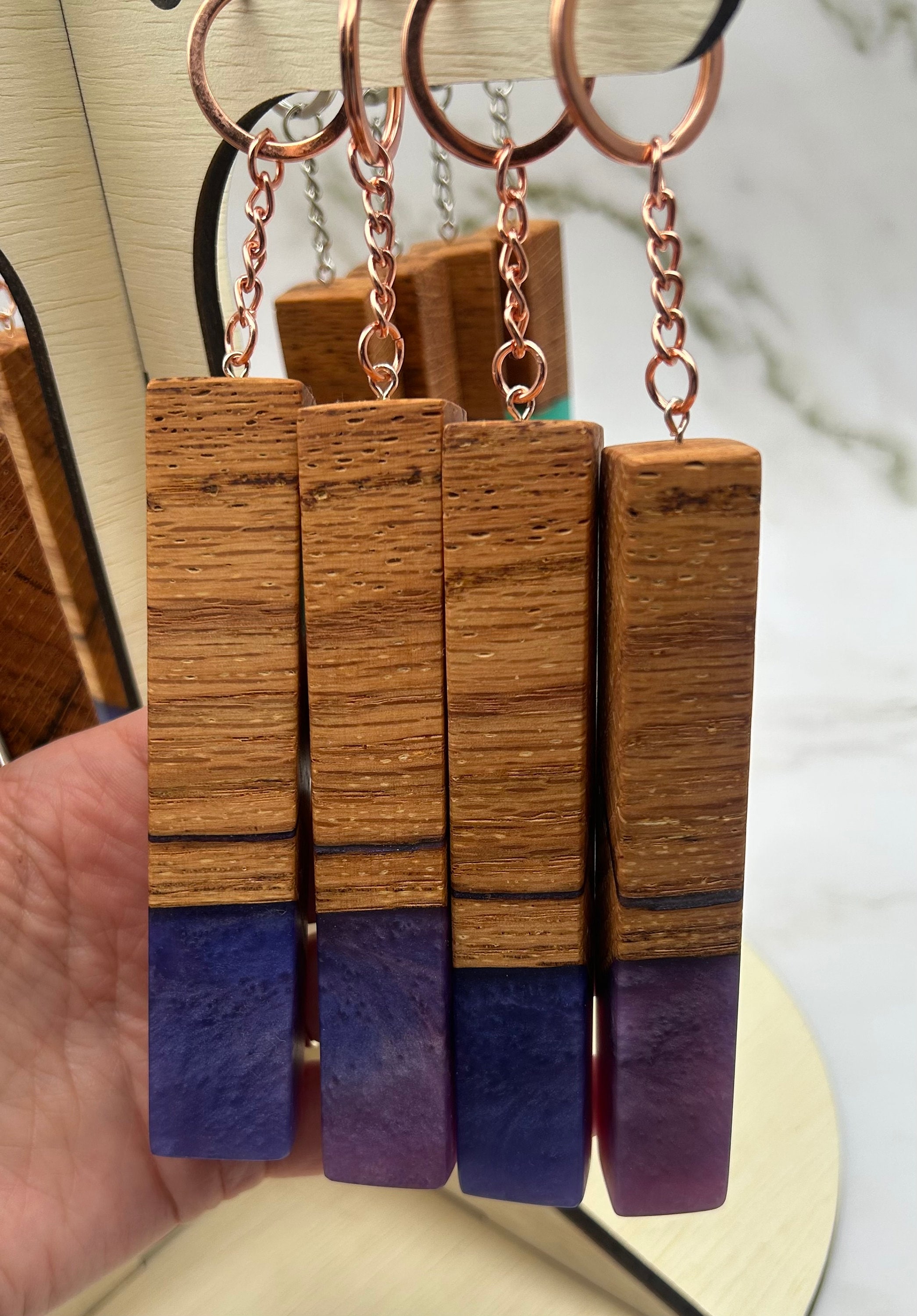 Wood/epoxy Resin Handmade Keychain - Etsy