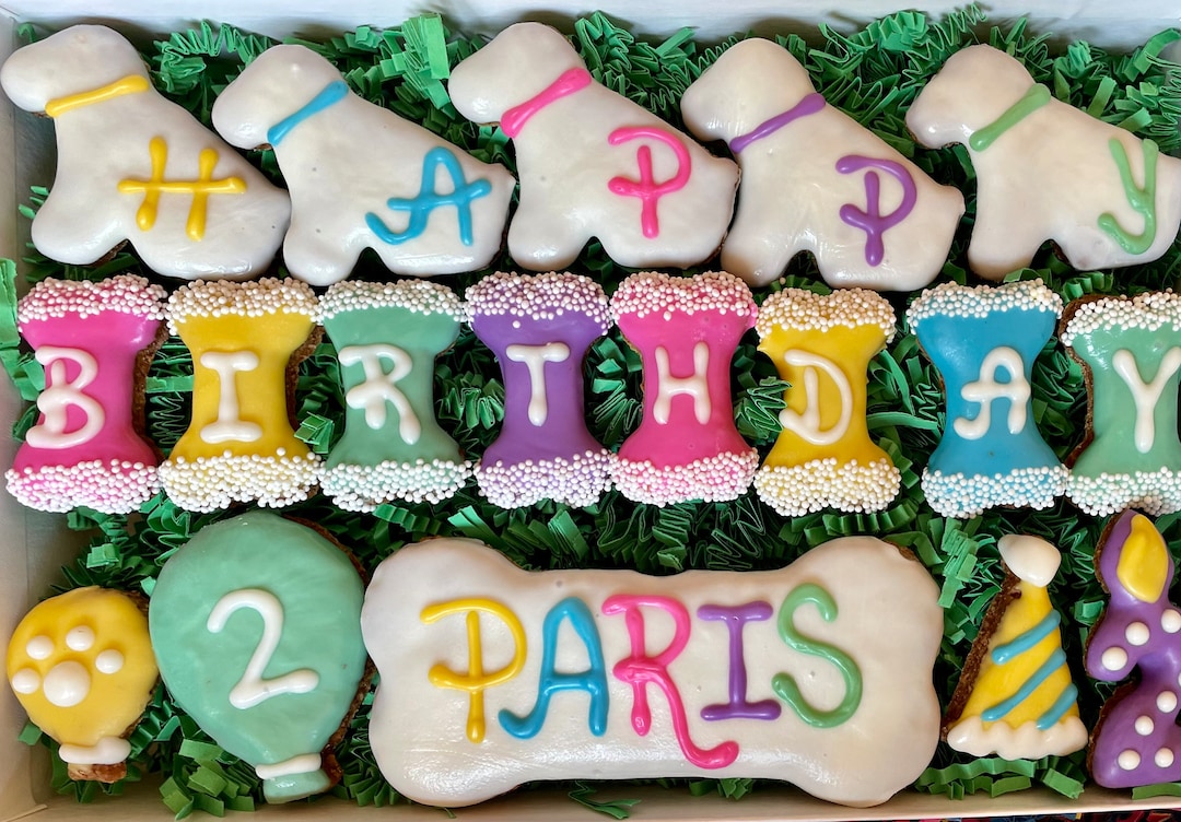 18 Pcs Boneafide Happy Birthday PAWTY Personalized Dog Treat Gift Box ...